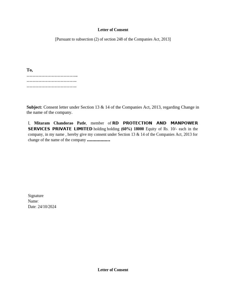 Consent Letter of BOD | PDF