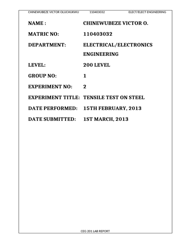 My CEG 201 Lab Report (Repaired) - 1-1 | PDF | Deformation (Engineering ...