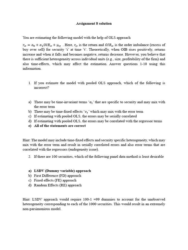 Panel Questions | PDF | Fixed Effects Model | Statistical Theory