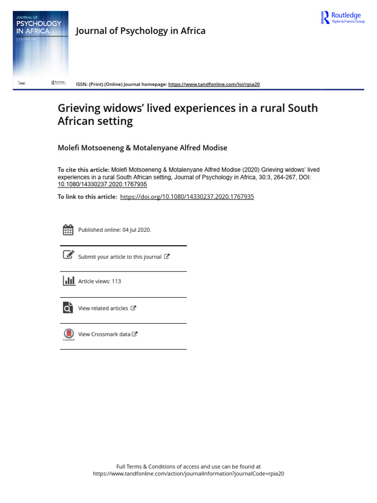 Grieving Widows' Lived Experiences in A Rural South African Setting ...