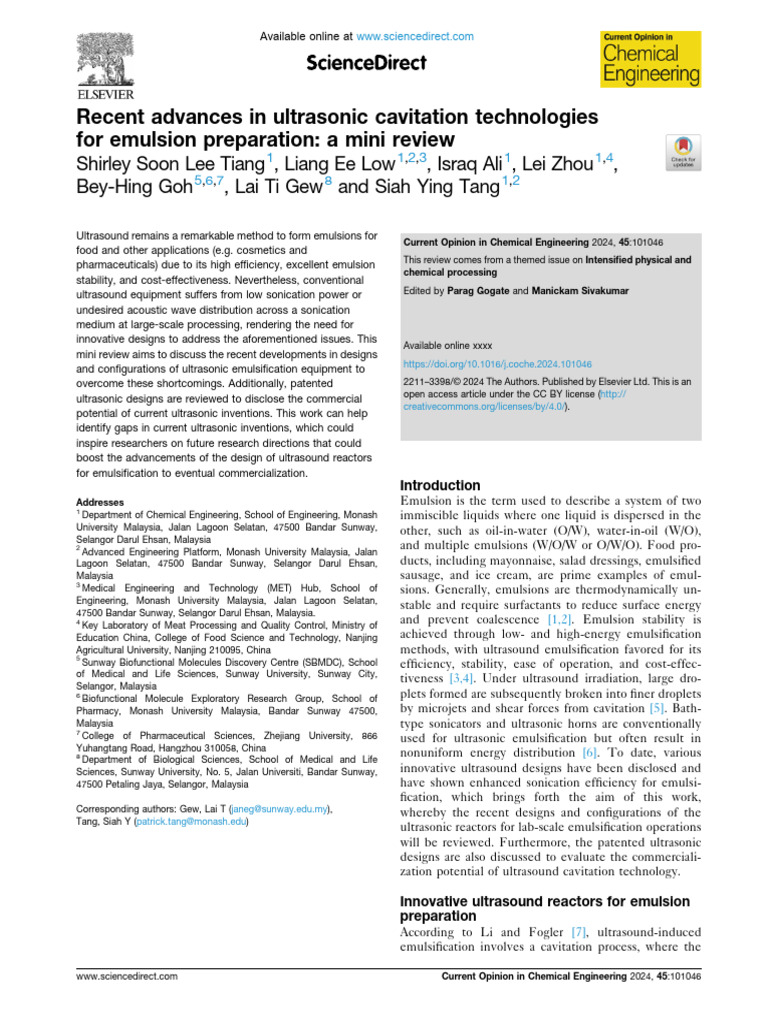 2024年 Recent advances in ultrasonic cavitation technologies for ...