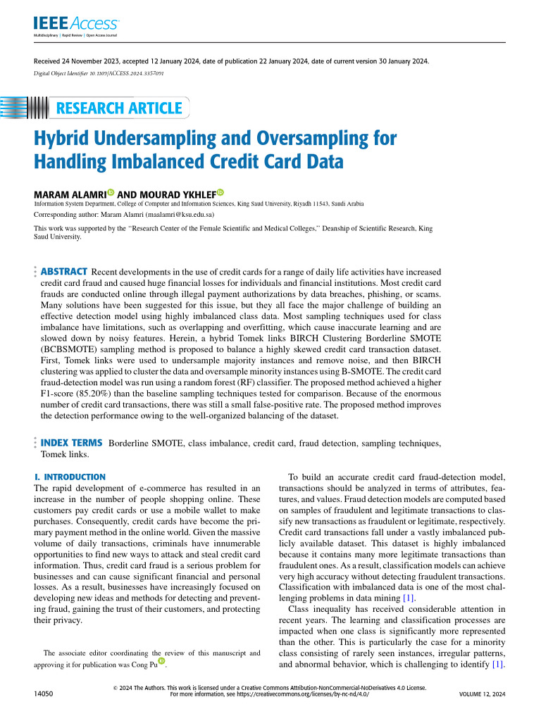 Hybrid Undersampling and Oversampling For Handling Imbalanced Credit Card Data | PDF | Cluster ...