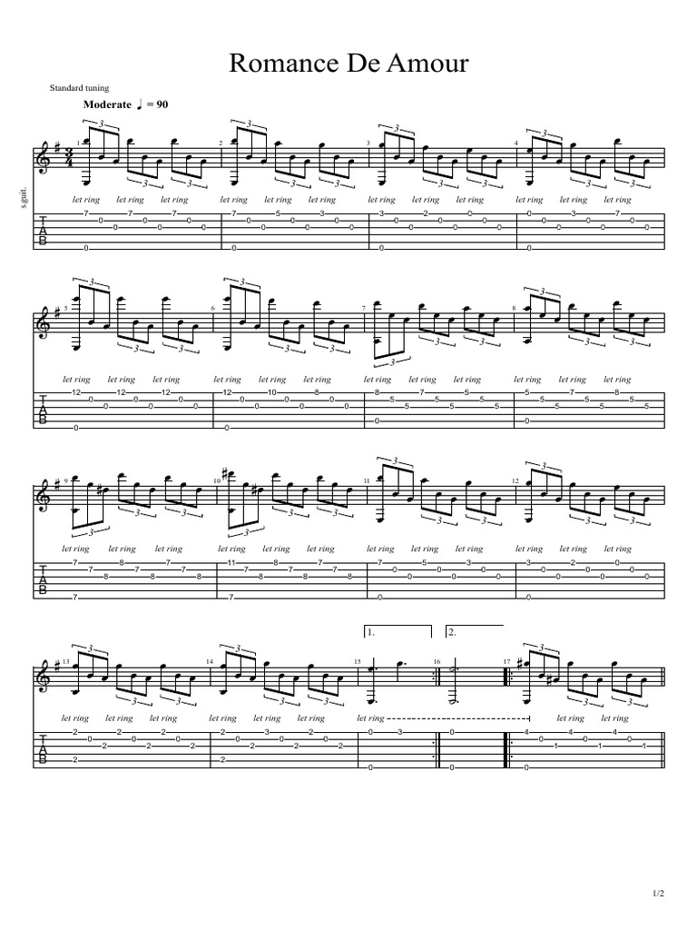 Romance De Amour Guitar Tabs | PDF | Guitar Family Instruments | Irish ...