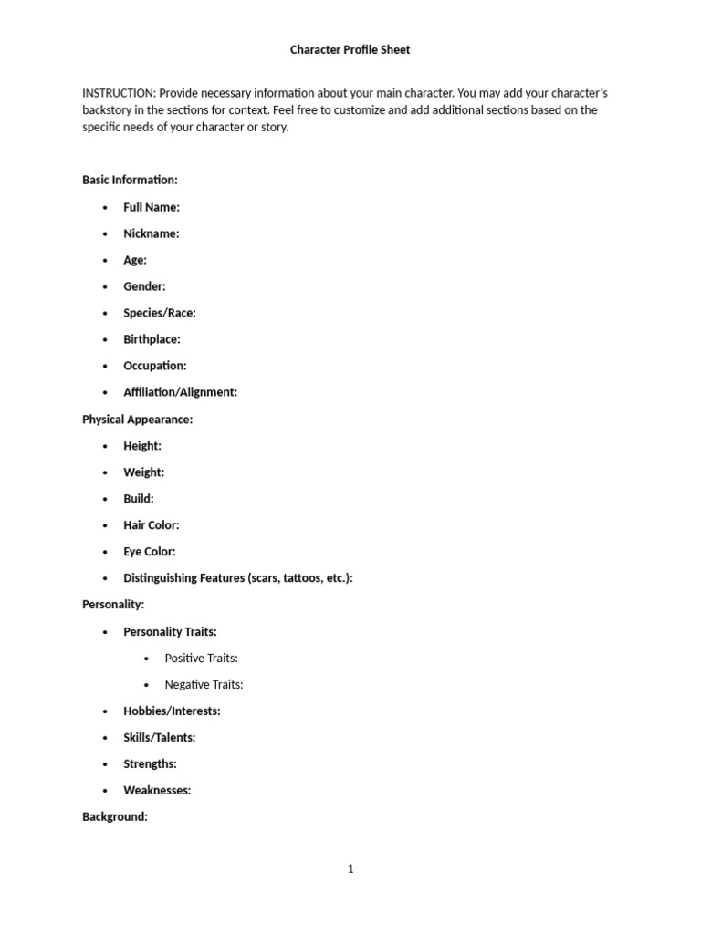 Character Profile Sheet | PDF