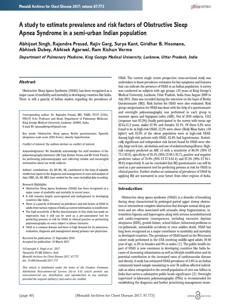 Mikimos,+08+773-P Singh OA | PDF | Sleep Apnea | Determinants Of Health