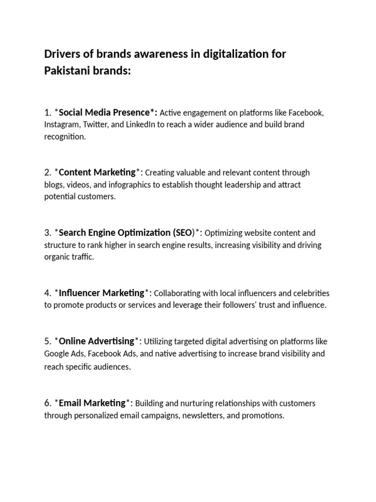 Drivers of Brands Awareness in Digitalization For Pakistani Brands ...