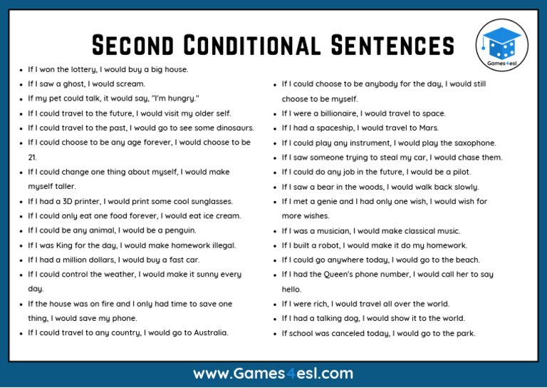 Second Conditional Example Sentences 1 | PDF