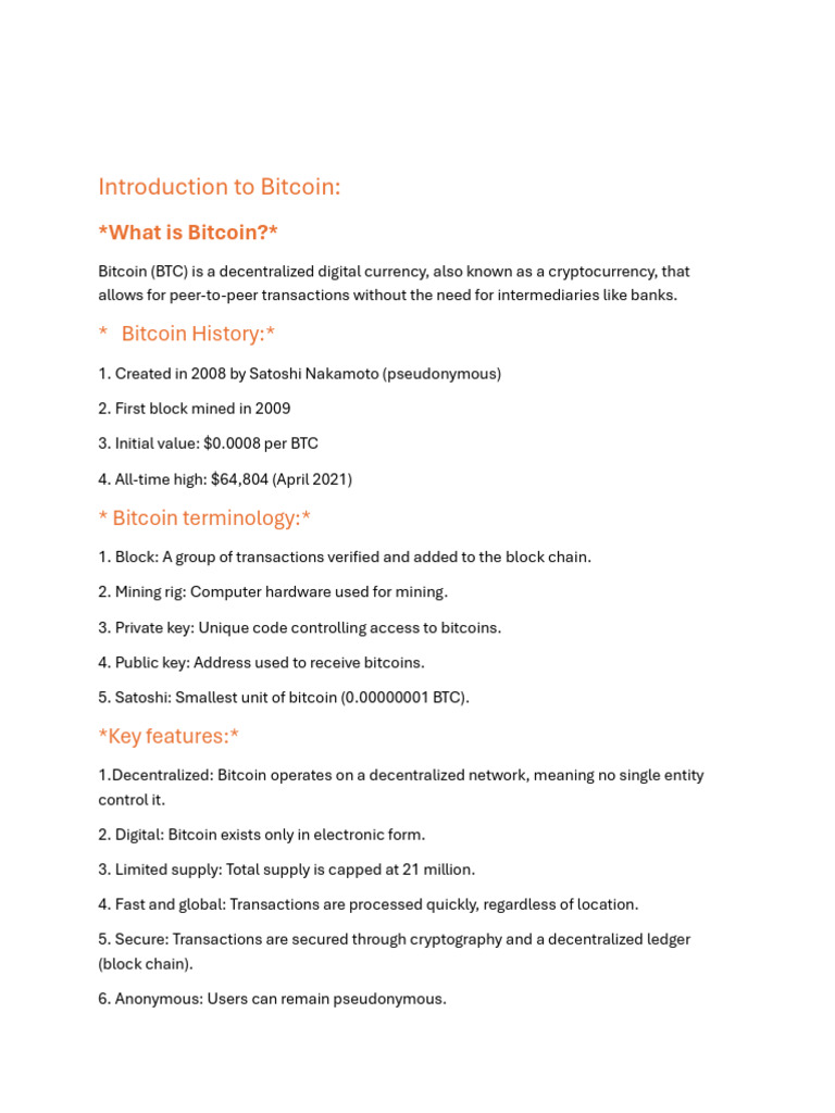 Introduction To Bitcoin | PDF