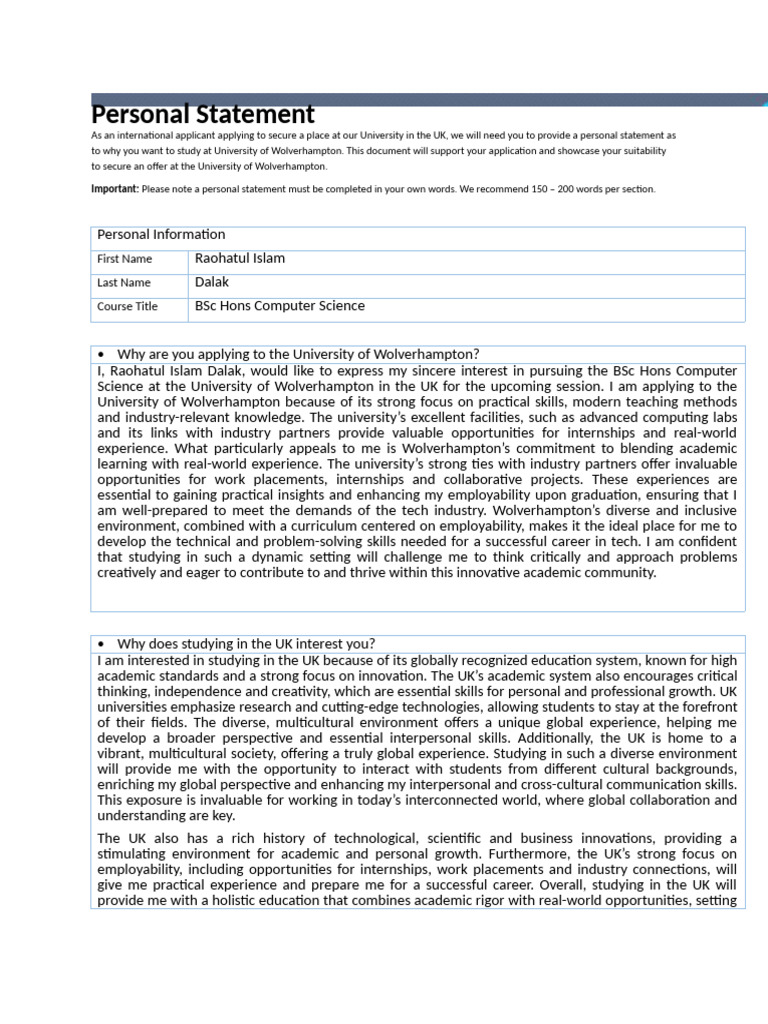WLV Personal Statement | PDF | Computer Programming | Computer Science