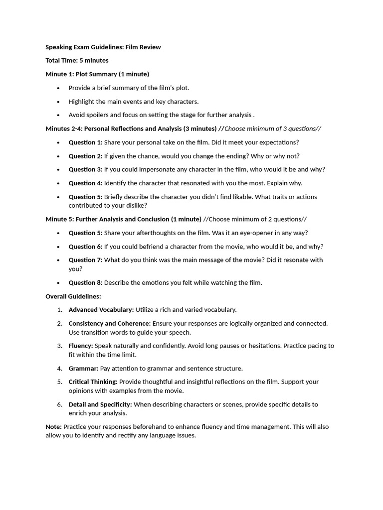 Film Review Guidelines | PDF | Fluency | Grammar