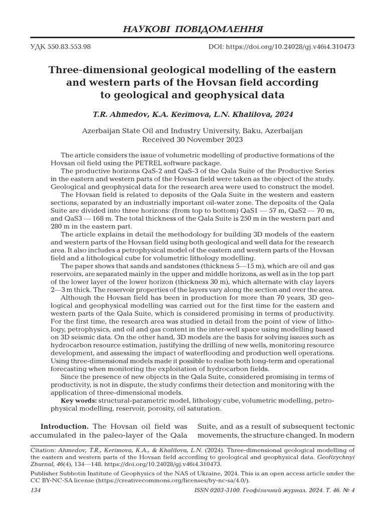 Three-Dimensional Geological Modelling of The Eastern and Western Parts ...