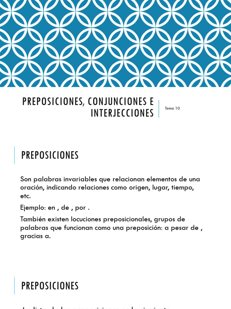1º ESPAD Preposiciones, Conjunciones e Interjecciones | PDF