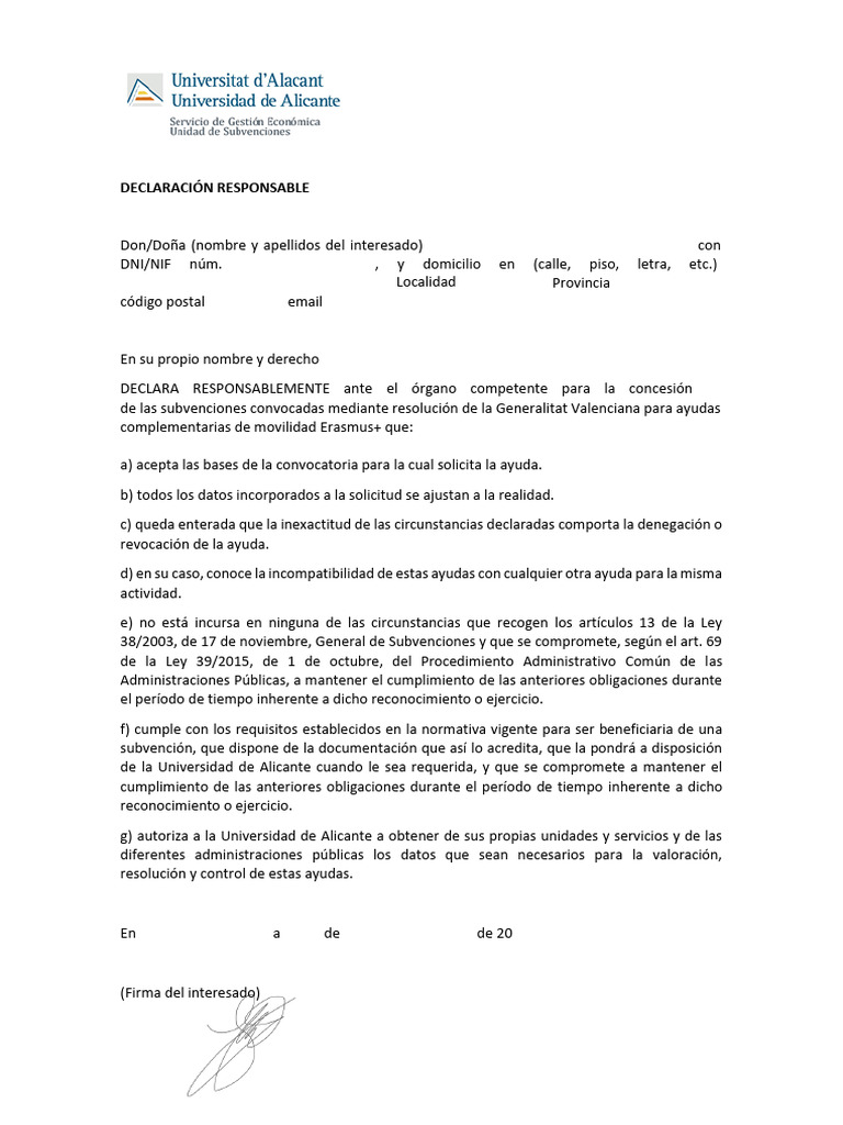 Declaracion Responsable | PDF