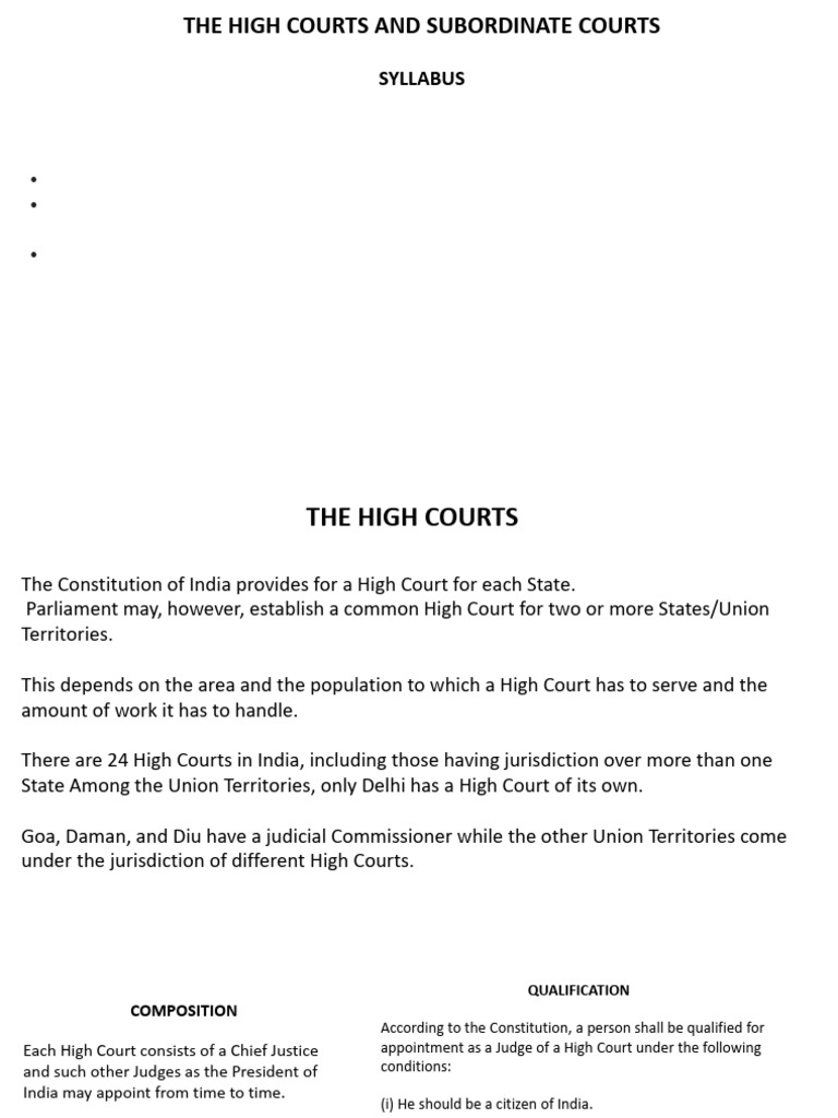 High Courts and Subordinate Courts Overview | PDF | Jurisdiction | Judge