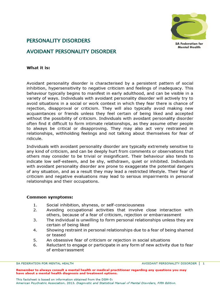 Personality Disorders Avoidant Personality Disoder | PDF | Mental ...