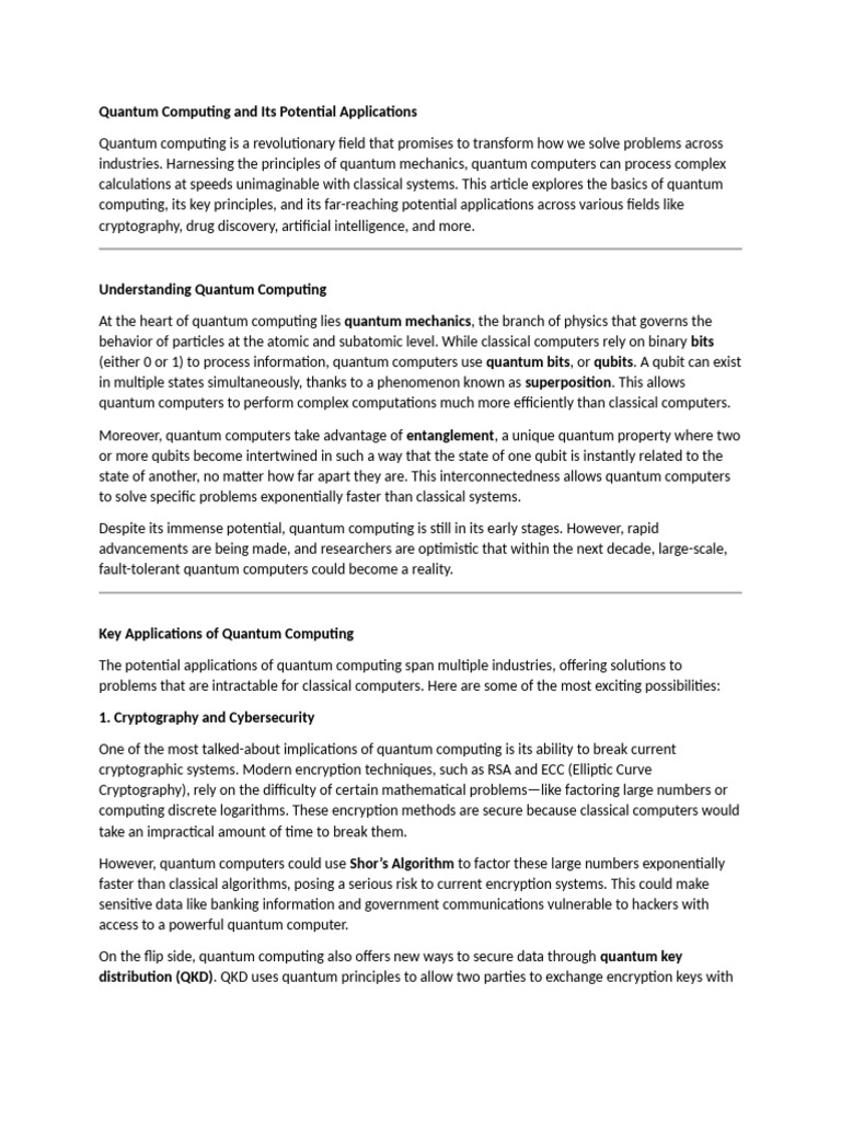 Quantum Computing and Its Potential Applications | PDF | Quantum ...