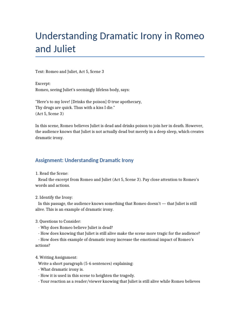 Dramatic Irony Assignment Romeo and Juliet | PDF