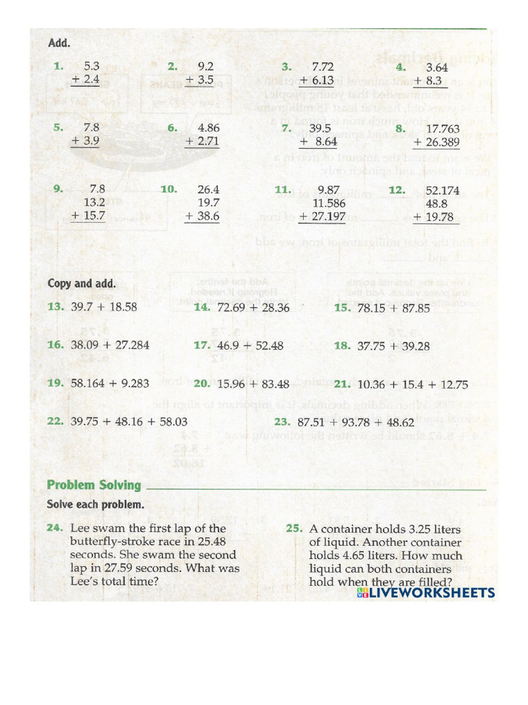 Adding Decimal | PDF