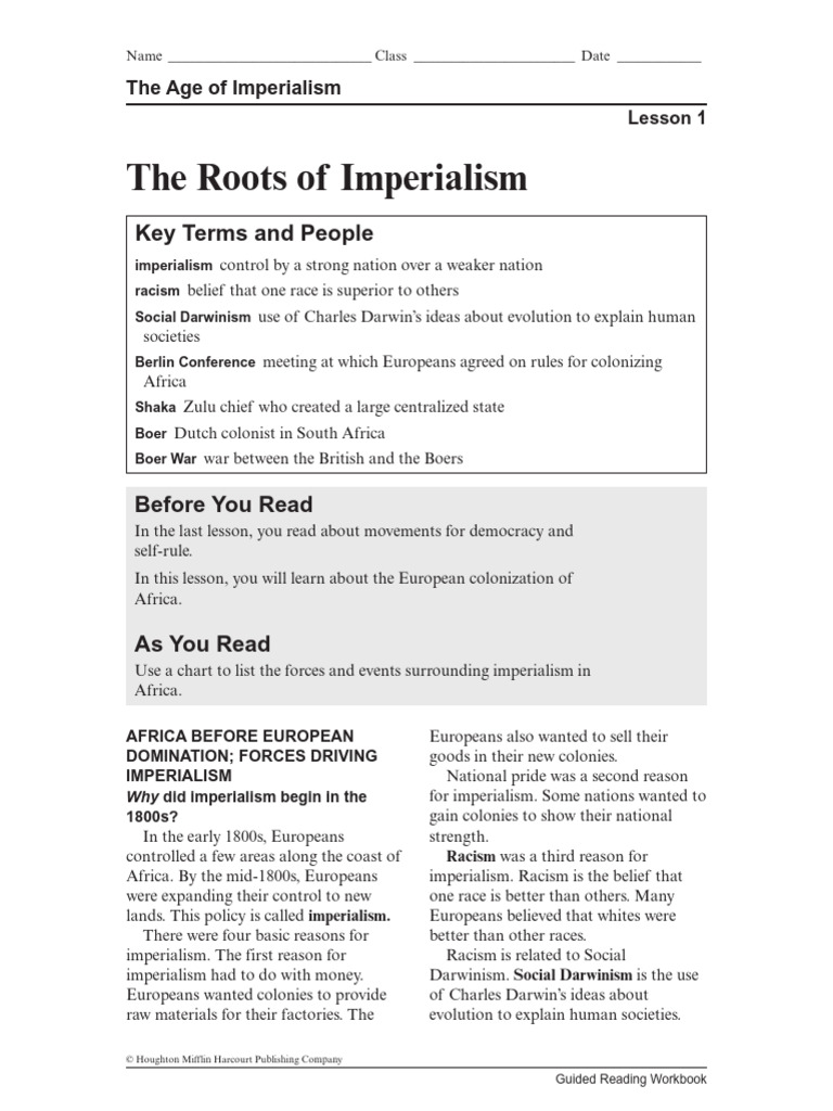 MWH EO 4.1 The Roots of Imperialism | PDF | Imperialism | British Empire