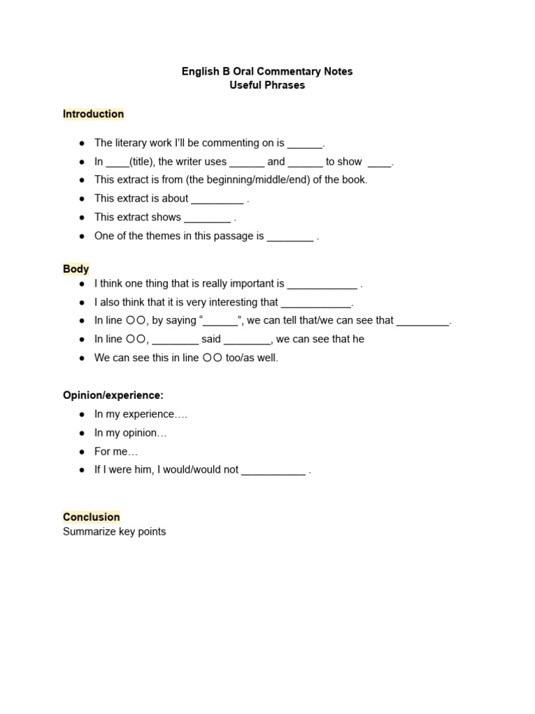 English B Oral Notes | PDF