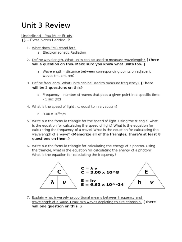 AP Chemistry Unit 3 Review Guide | PDF | Electromagnetic Radiation | Light