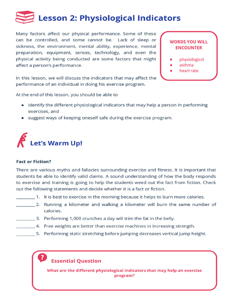 Unit 4 Lesson 2 Physiological Indicators | PDF