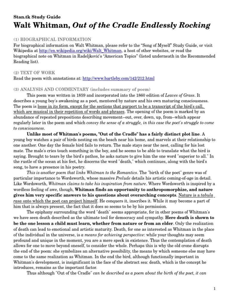 Walt Whitman's "Out of the Cradle" Analysis | PDF | Poetry | Rhythm