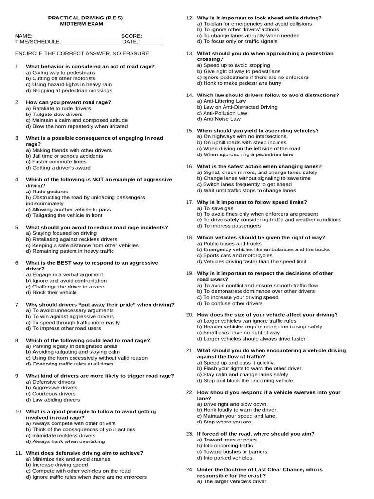 PE 5 MIDTERM EXAM | PDF | Traffic | Traffic Collision