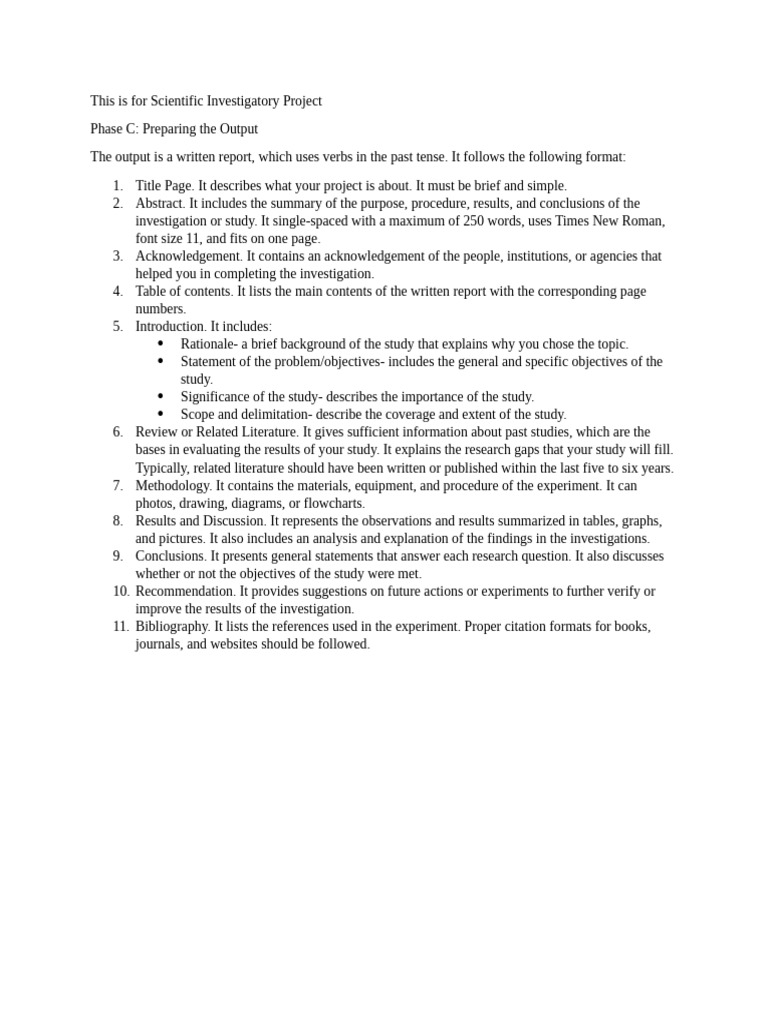 FORMAT - Scientific Investigatory Project | PDF