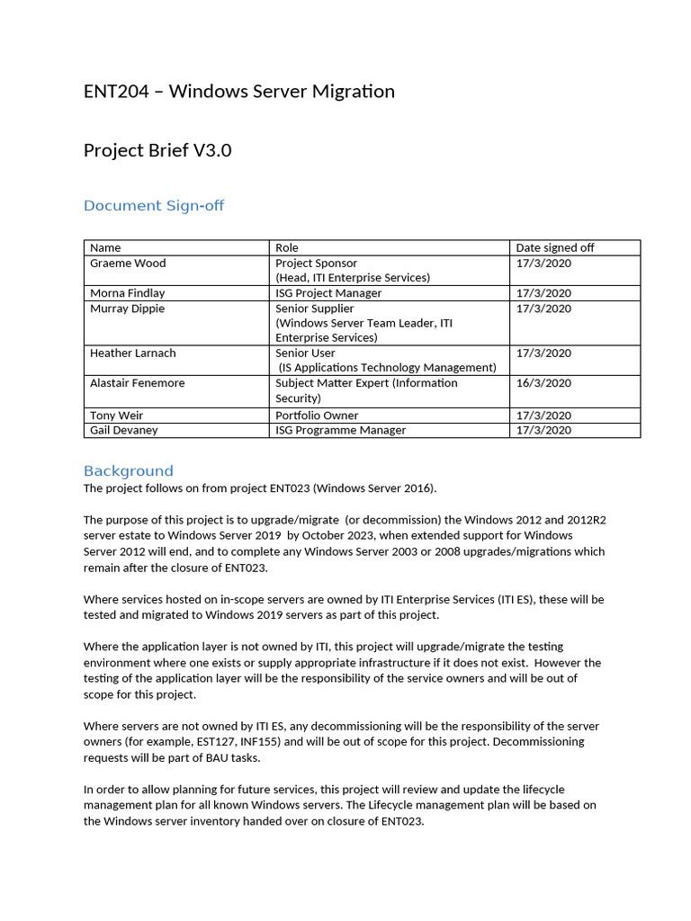 Ent204-Project Planning - Project Brief 3.0 | PDF | Microsoft Windows | Server (Computing)
