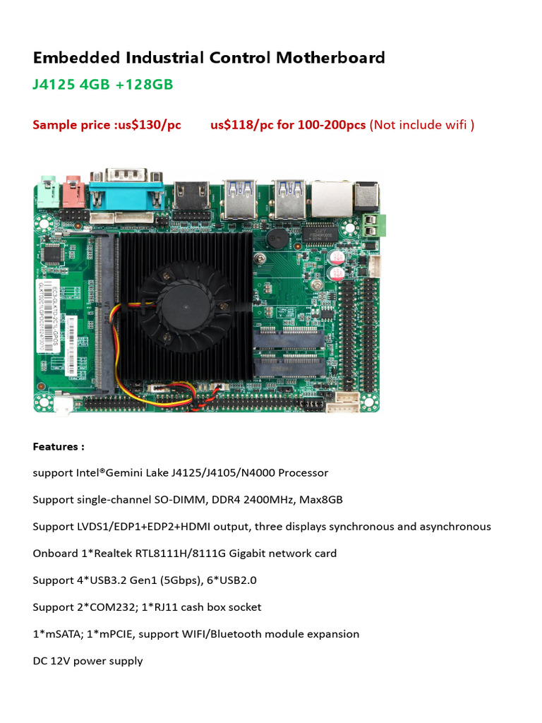 J4125 Intel 4GB+128GB System Board From Portworld | PDF | Bios | Usb