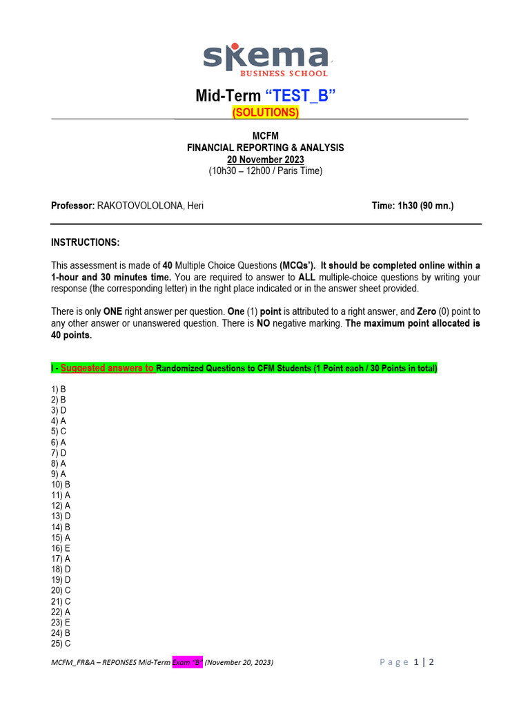 SKM - CFM (MT) - Financial Reporting Analysis (F2023) - MCQs Solutions ...