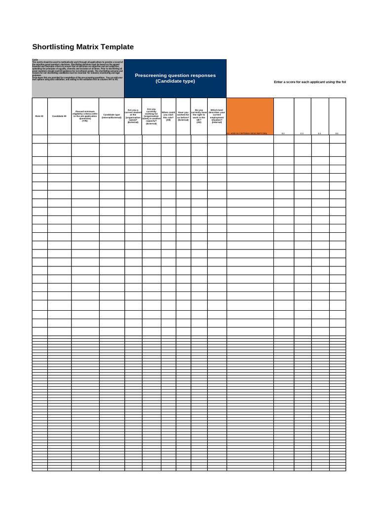 Shortlisting Matrix Template Guide | PDF | Chess
