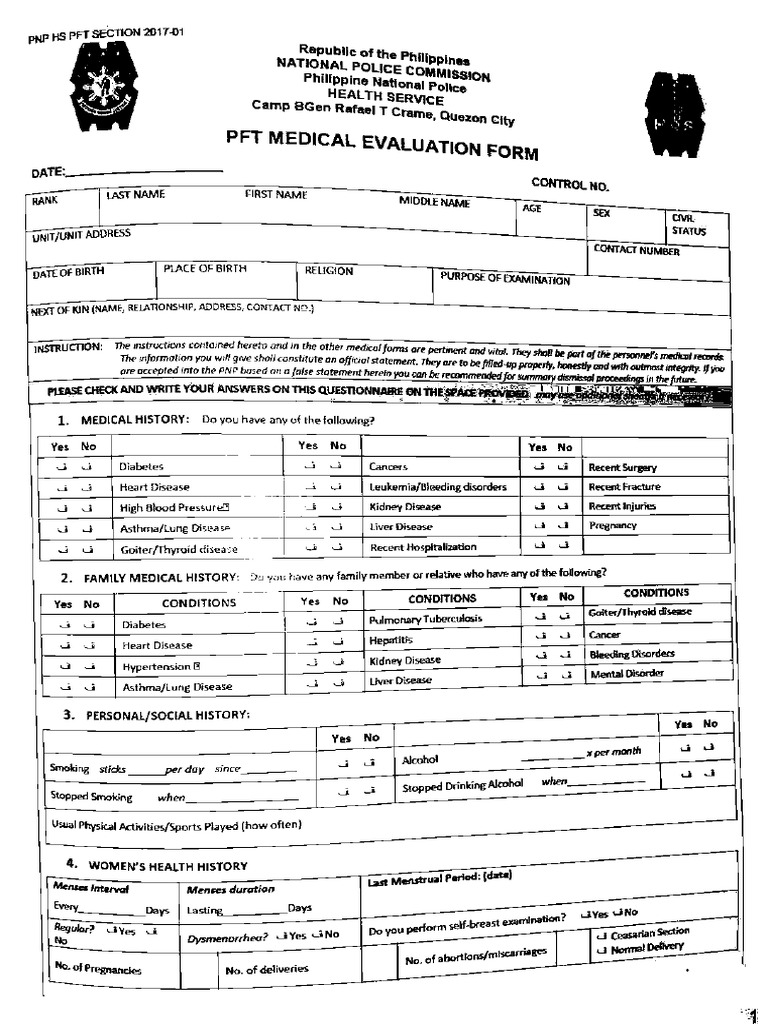 PFT Medical Evaluation Form 2 | PDF