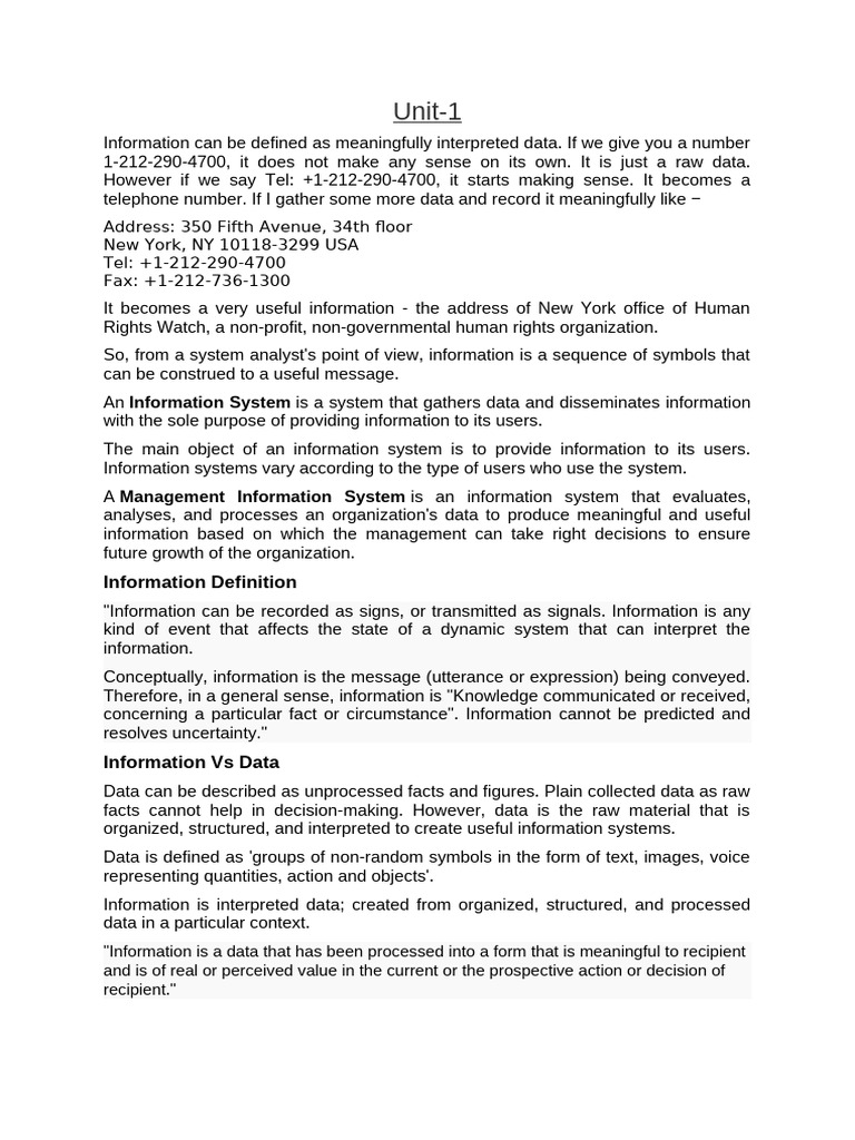 MIS Unit-1 | PDF | Information | System