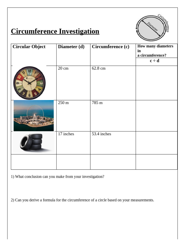 Circumference Investigation Sheet | PDF