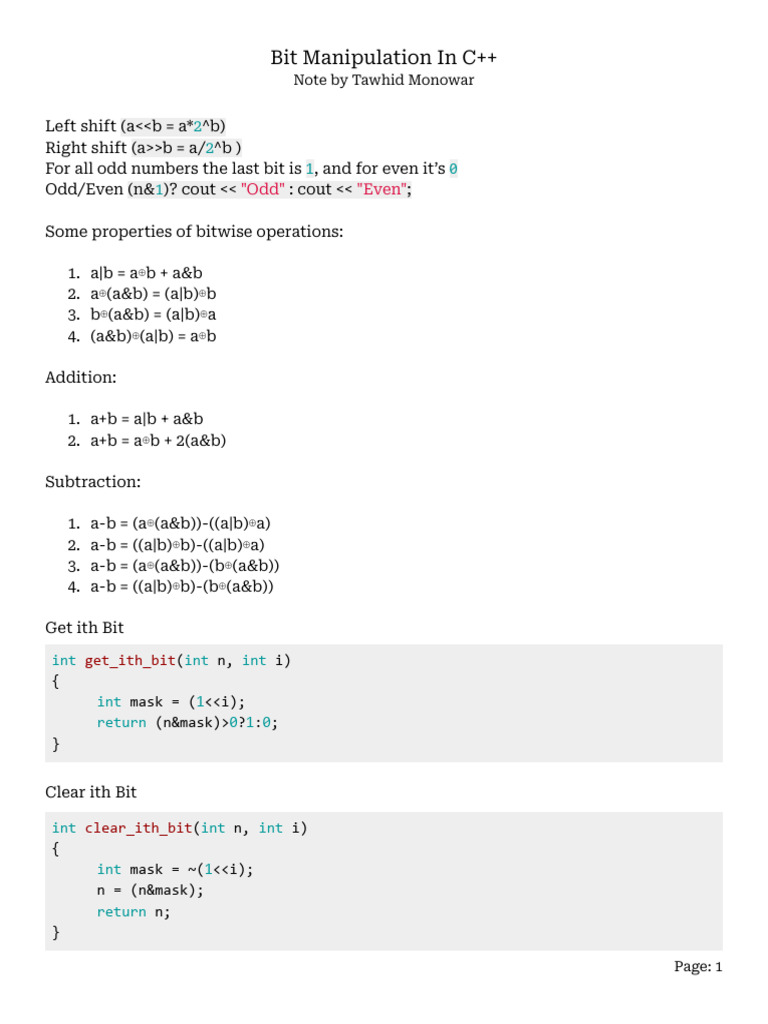 Bit Manipulation in C++ | PDF