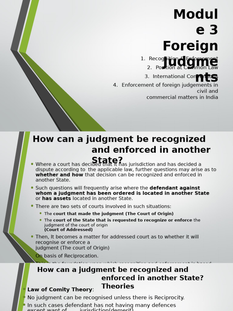 Module 3 Foreign Judgments | PDF | Judgment (Law) | Jurisdiction