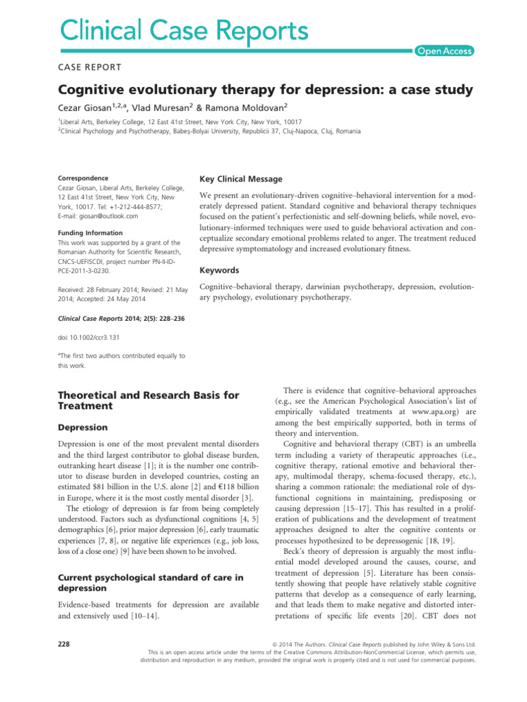 CET (cognitive evolution therapy) cho bệnh nhân trầm cảm- case study | PDF | Cognitive ...