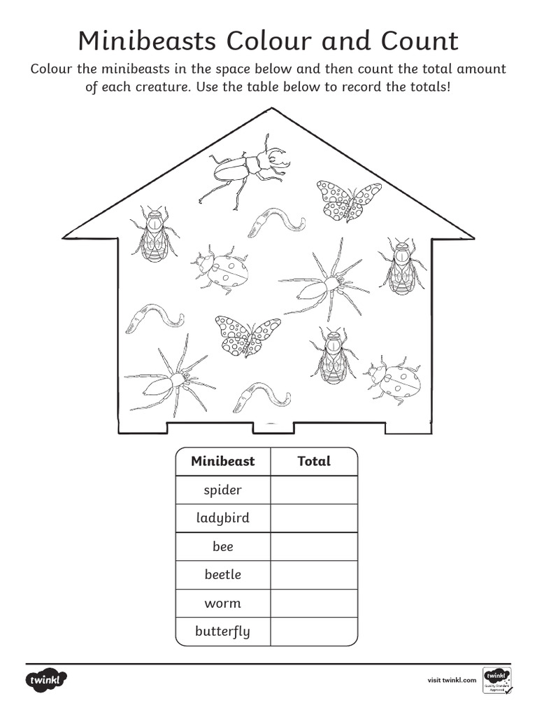 T M 1715697820 Mini Beast Colour and Count Worksheet - Ver - 1 | PDF