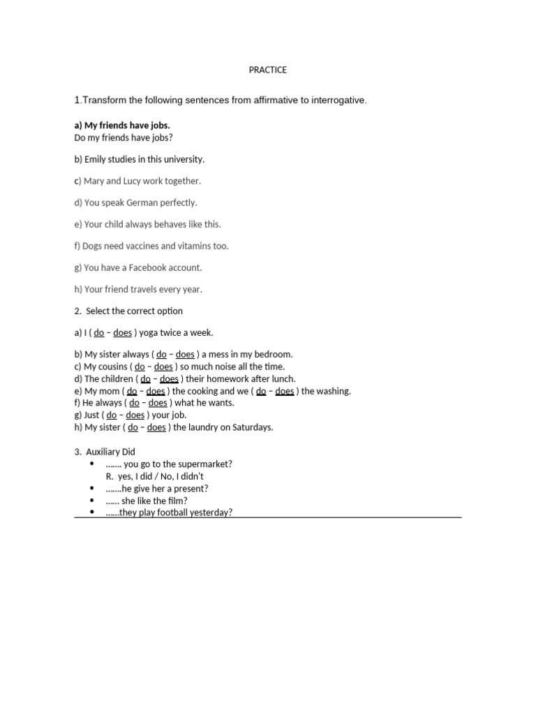 Practice Do/does | PDF