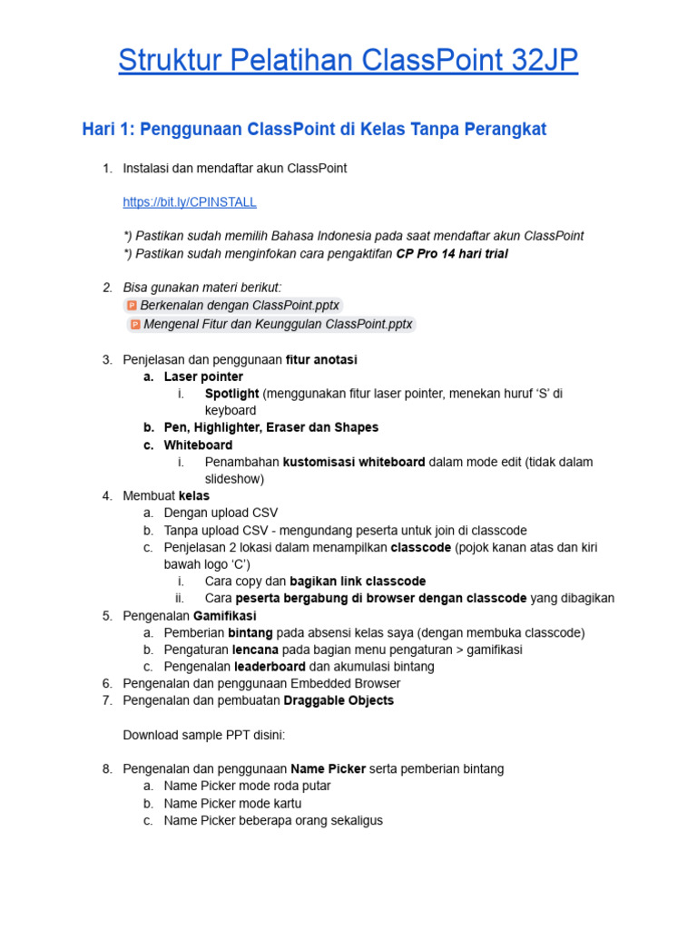 Struktur Pelatihan ClassPoint 32JP | PDF