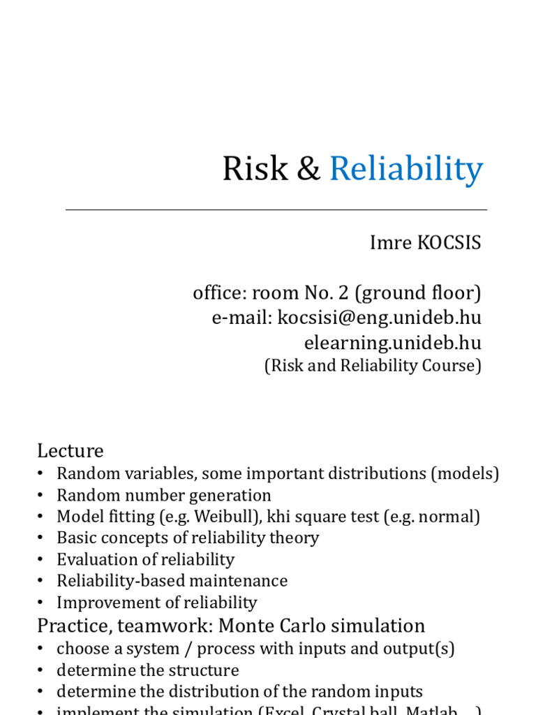 Lec 01 | PDF | Reliability Engineering | Probability Distribution Lec 01 | PDF | Reliability Engineering | Probability Distribution