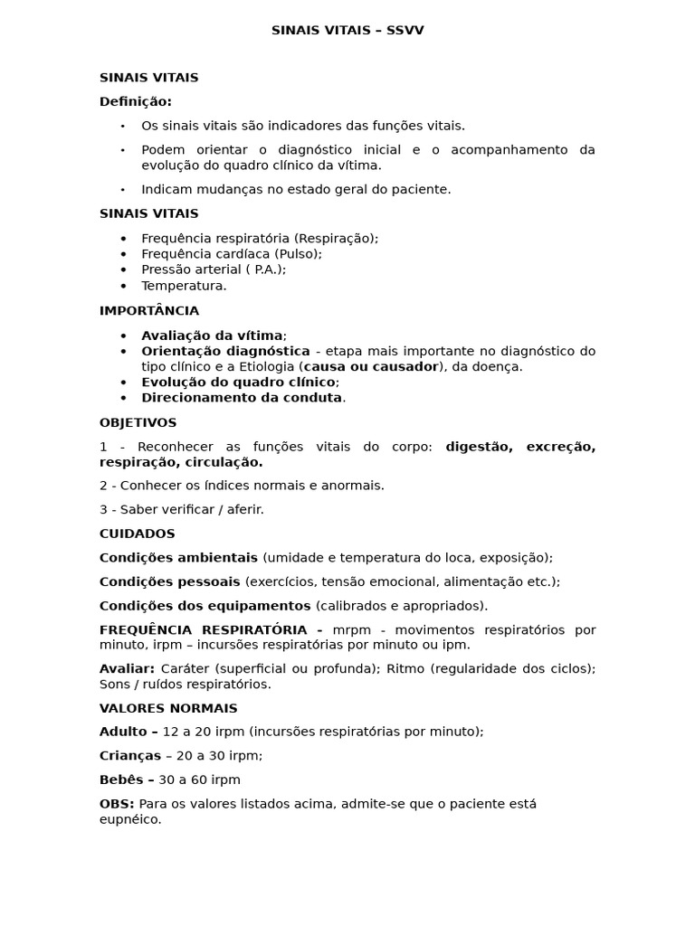 Roteiro de Aula Sinais Vitais | PDF | Pressão sanguínea | Coração