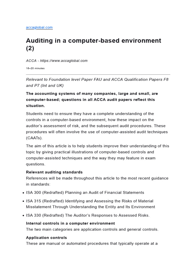 Auditing in A Computer-Based Environment | PDF | Audit | Internal Control