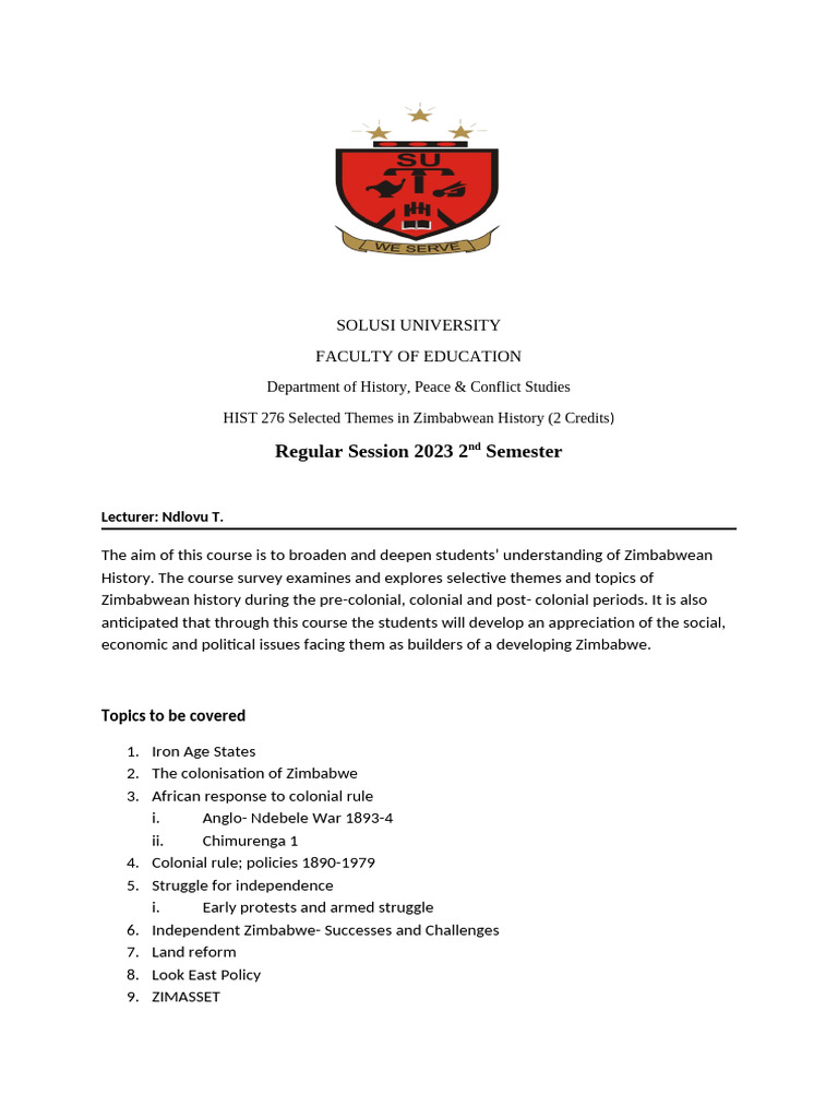 Zimbabwean History Course Overview | PDF