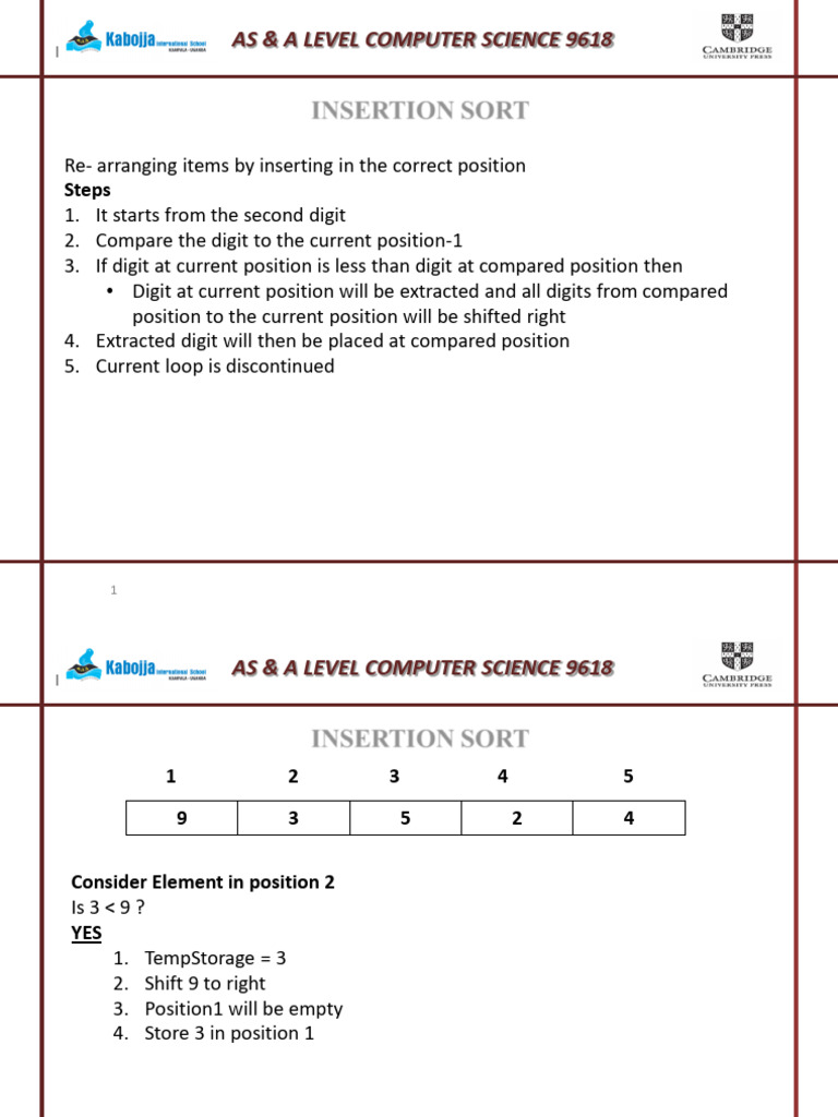 Insertion Sort Explained for A Level CS | PDF | Algorithms | Computer Programming