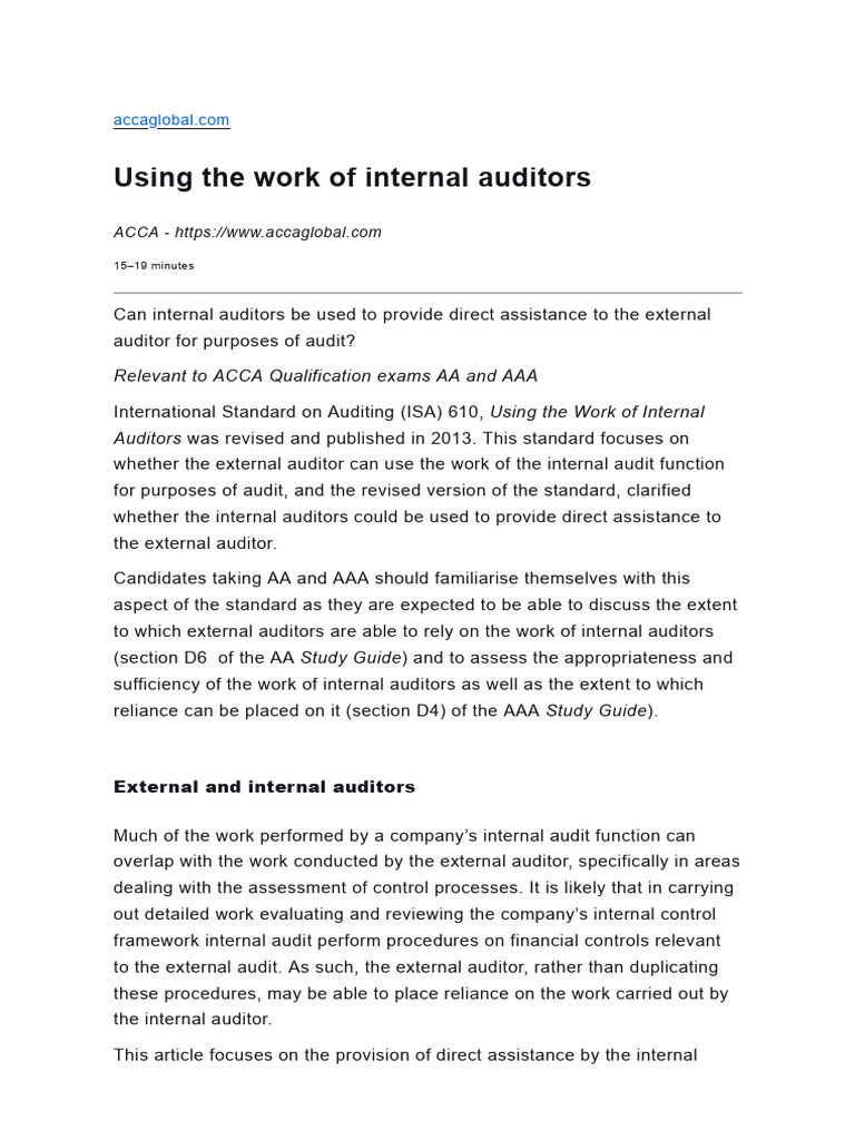 Using The Work of Internal Auditors | PDF | Audit | Internal Audit