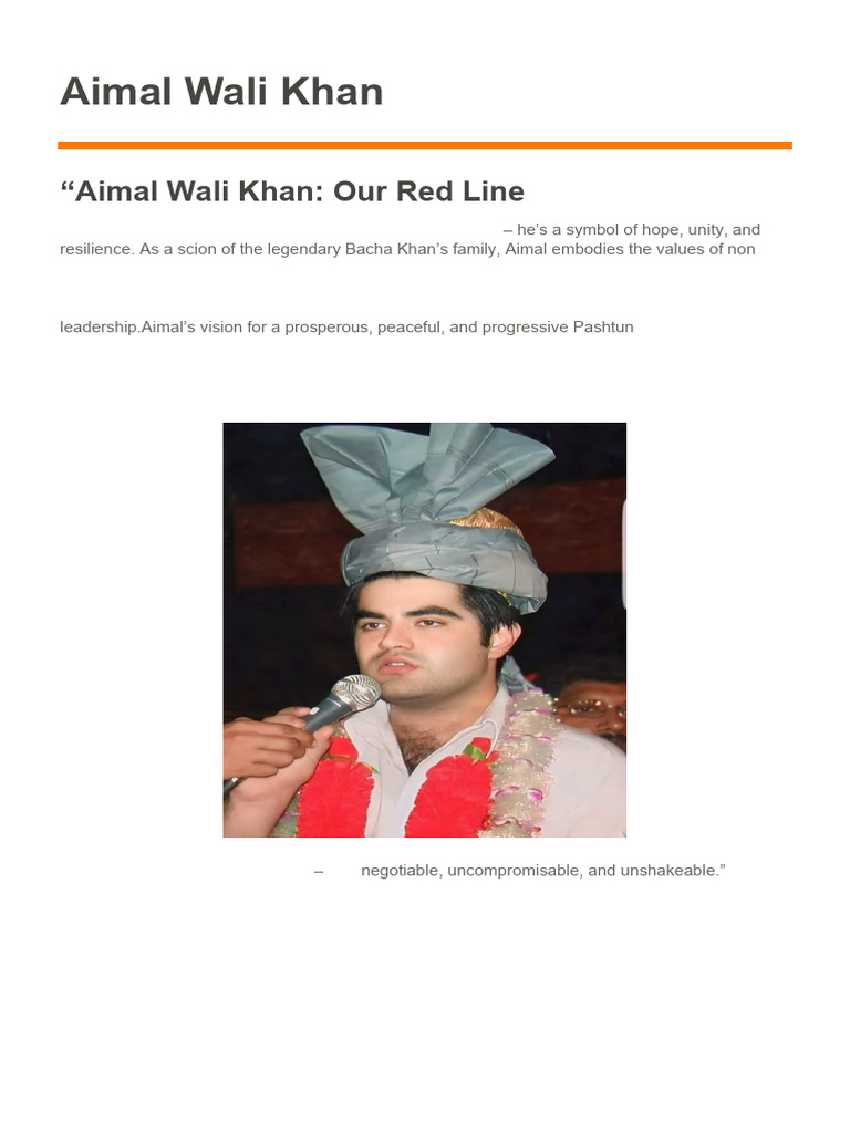 Aimal Wali Khan: Pashtun Unity Symbol | PDF