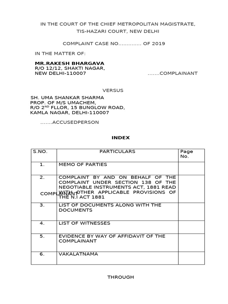 Complaint Us 138 Ni Act | PDF | Cheque | Public Law